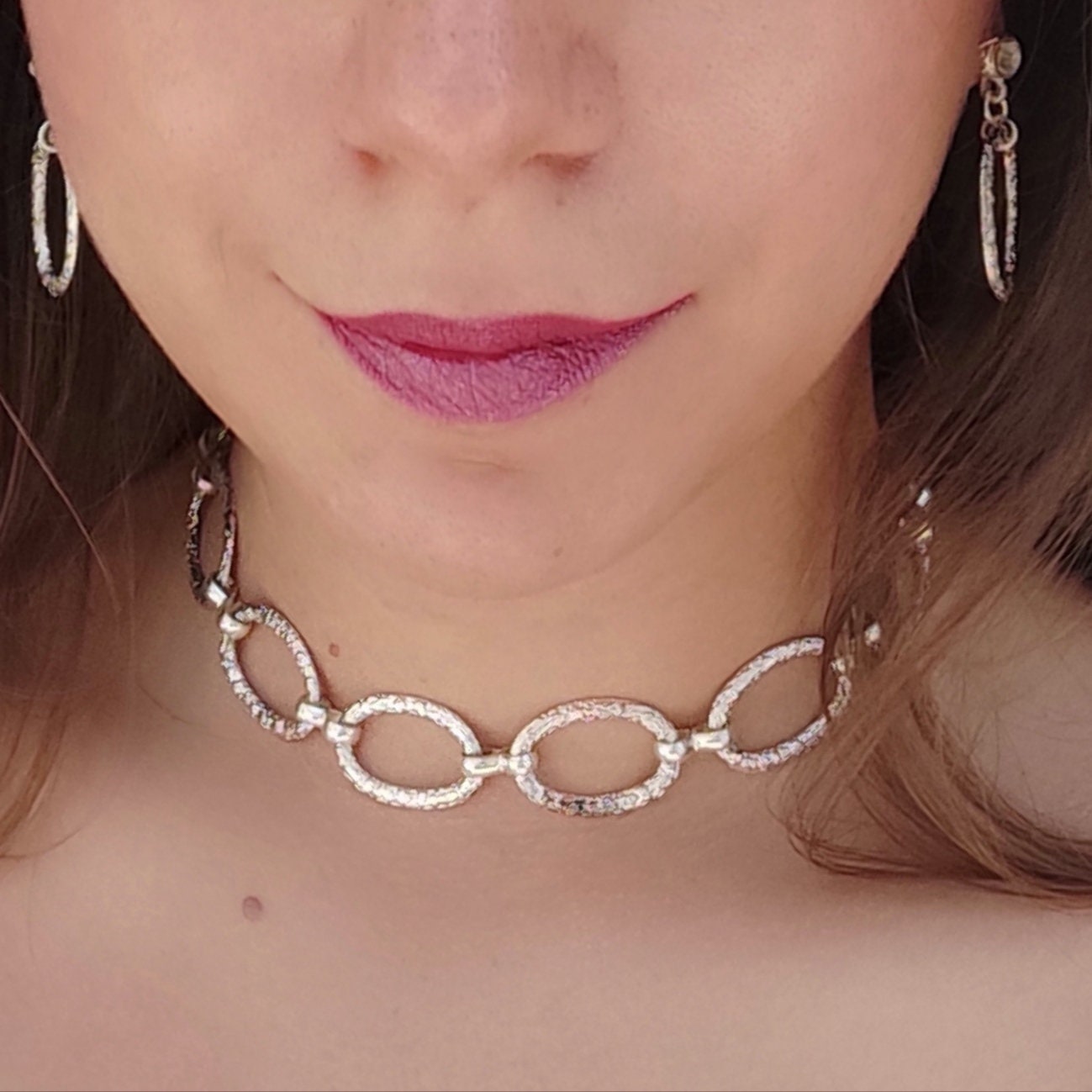 Chunky Chain Collar Necklace Matching Earrings Antique | Etsy