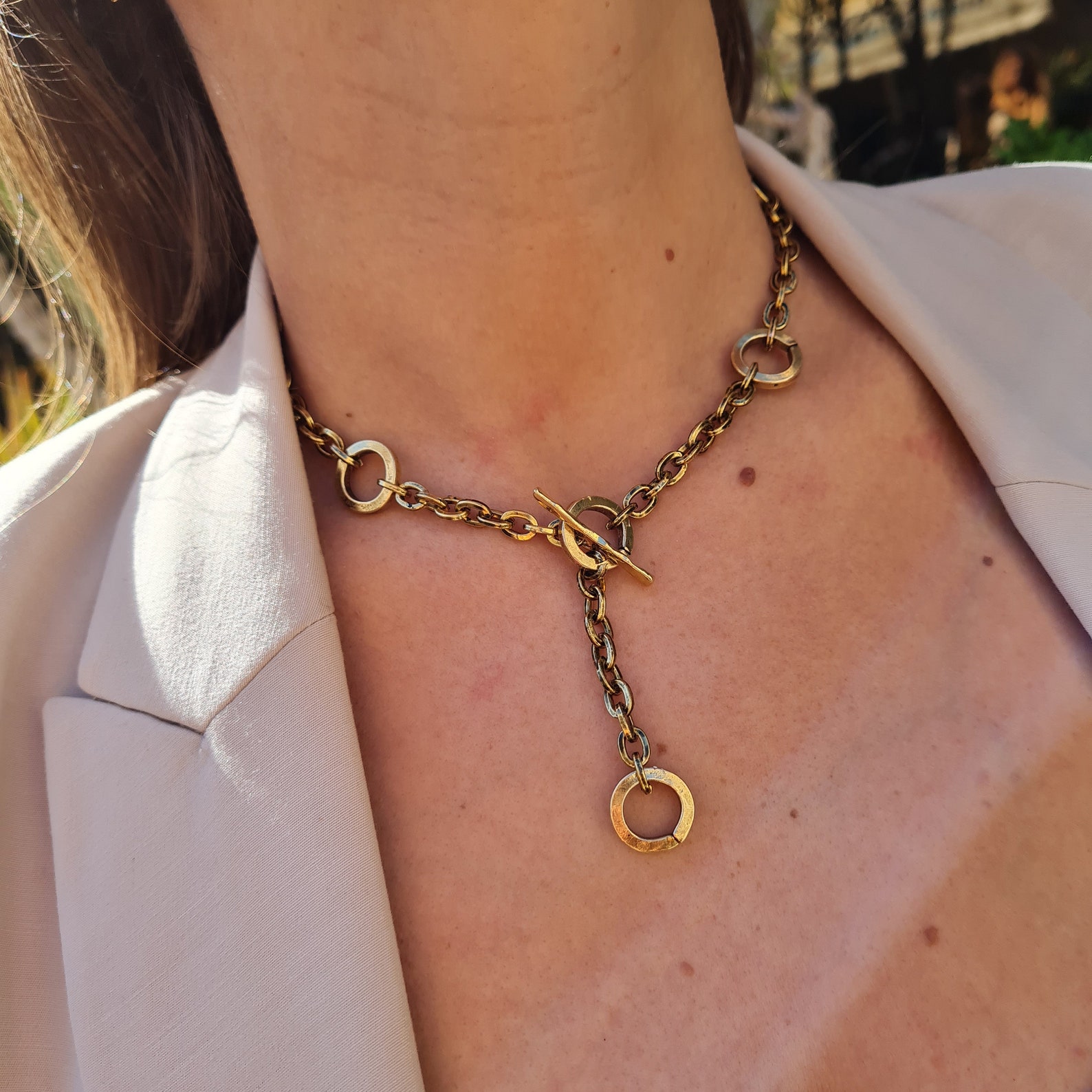 Vintage Gold Choker, Toggle Necklace, Gold Chunky Chain Necklace, Y ...