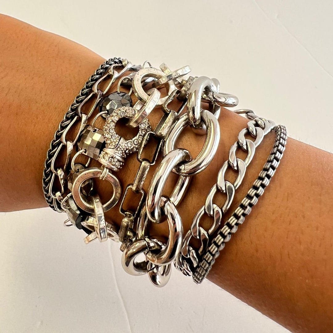Multi Strand Silver Chain Bracelet, Silver Multi Chunky Chains Bracelet ...