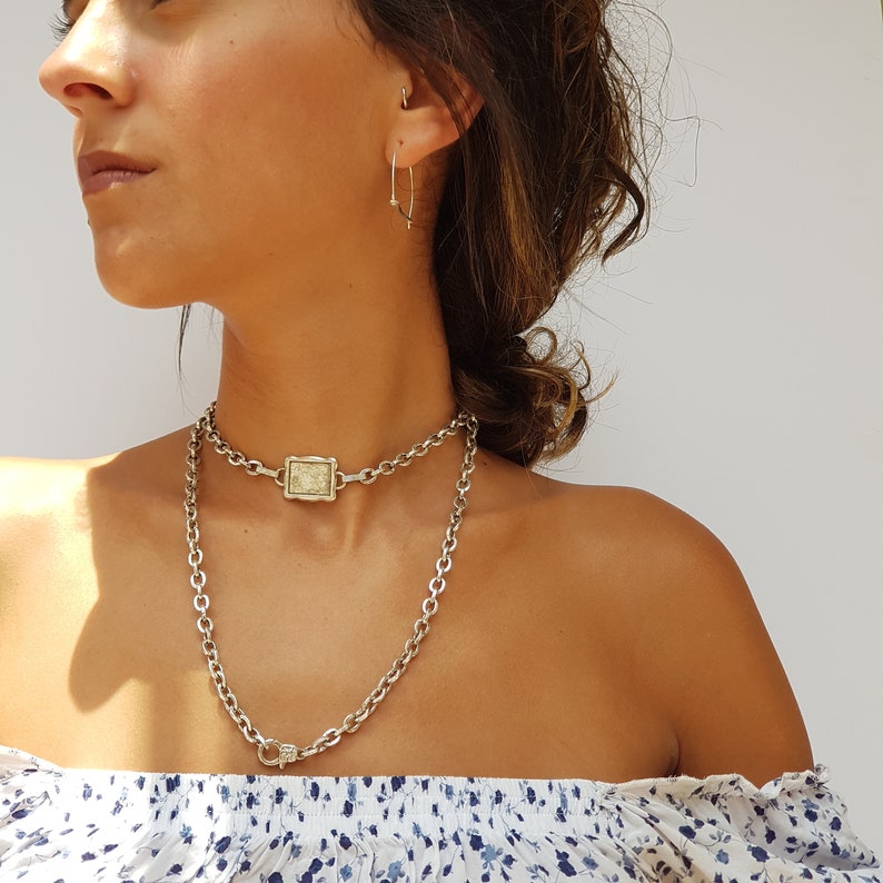 Set of Two Layering Chunky Chain Necklace Silver Antique - Etsy