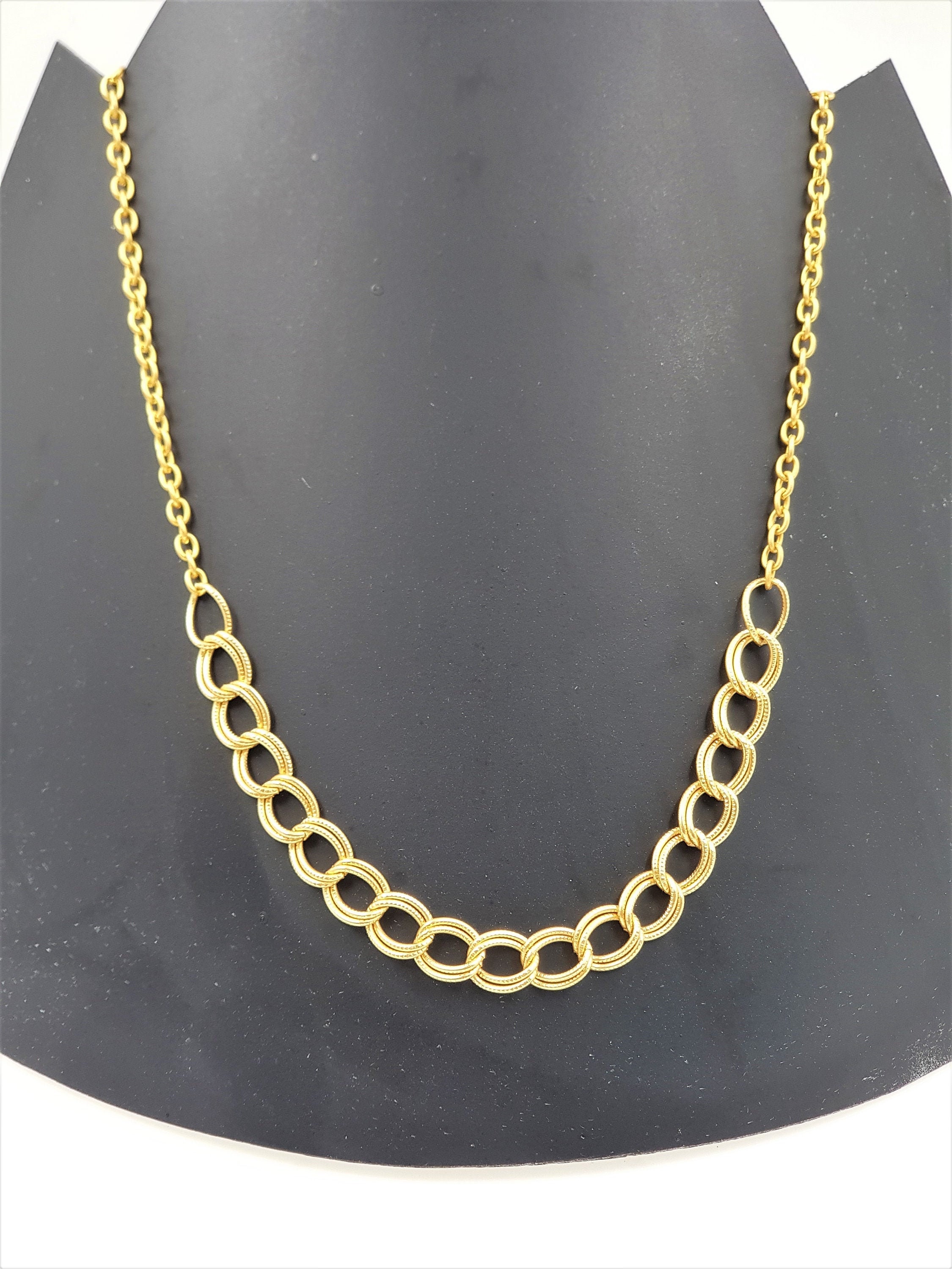 Vintage flat gold chain Necklace Double Gold Links Necklace | Etsy