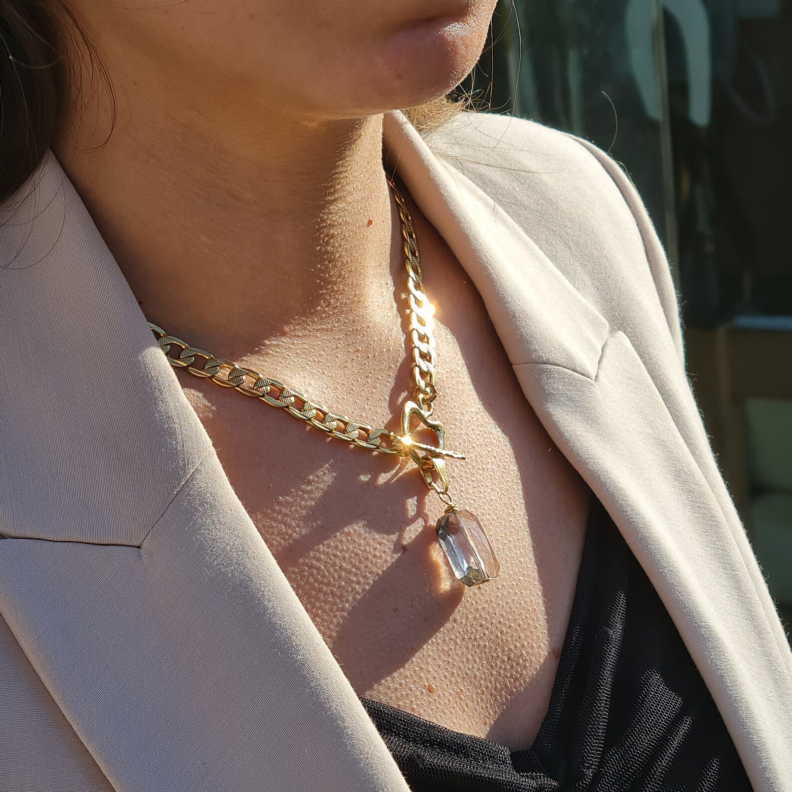 Large Statement Chain Necklace, Gold Toggle Necklace 14k , Vintage ...
