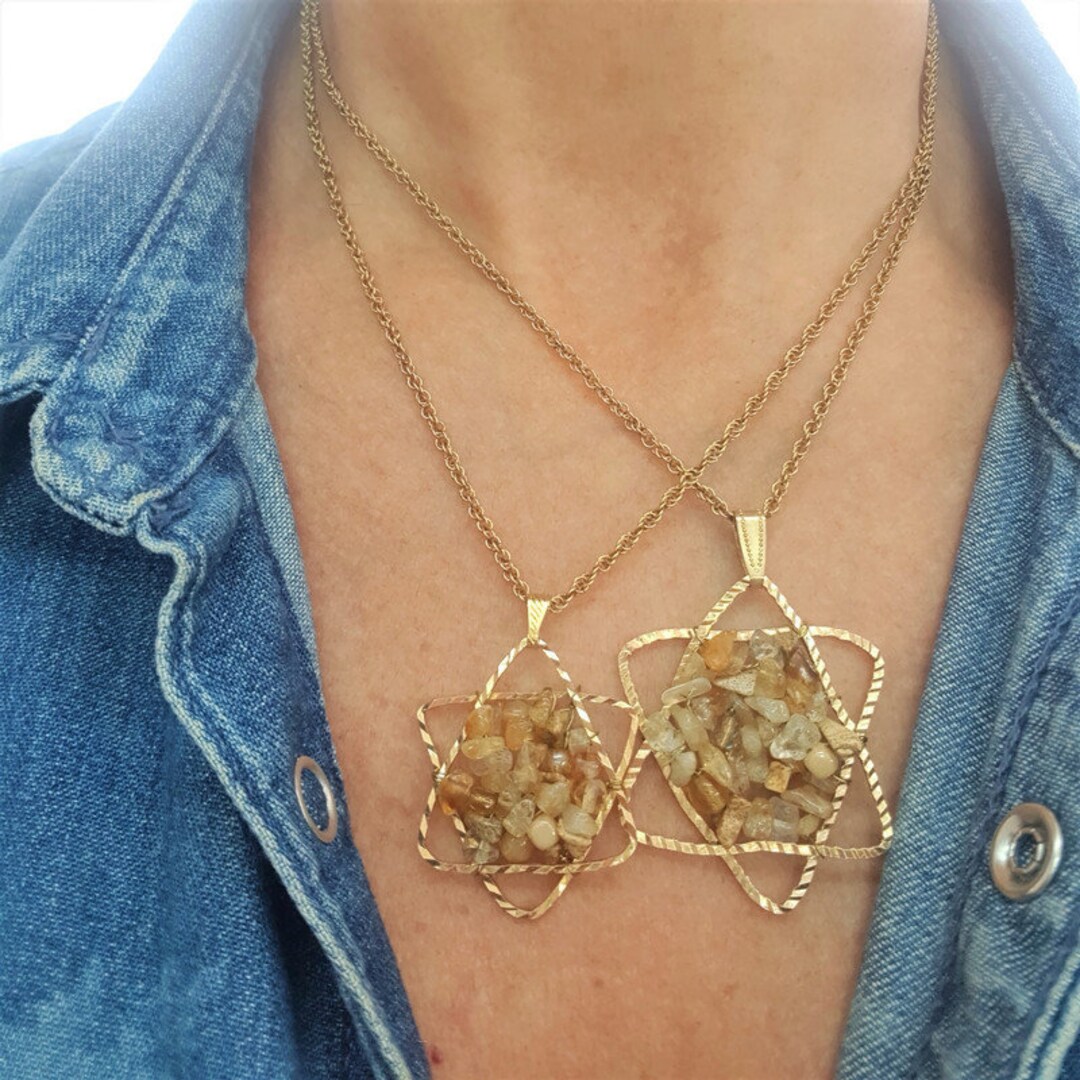 Gold Star of David Pendant Necklace, Handmade Semiprecious Stone ...