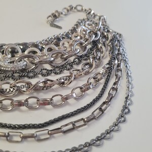 Chunky Silver Necklace, Multi Silver Layered Chains Necklace, Rock ...