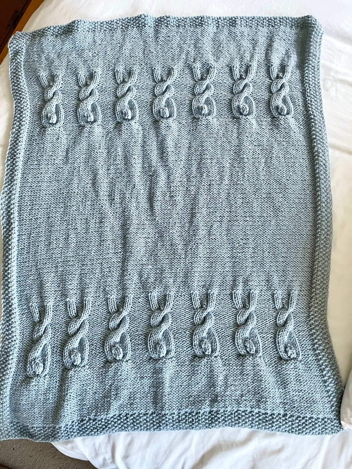 Hand Knit Bunny Baby Blanket | Etsy