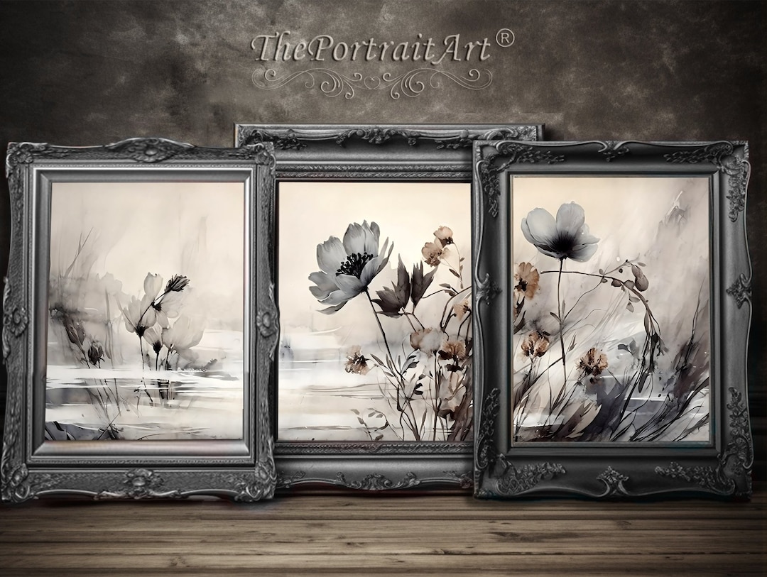 Tryptic Wall Art Watercolor Floral Painting, Fan Ho Inspired, Muted ...