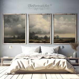 Vintage Landscape, Wide Shot Oil Painting, Triptych Wall Decor, Tryptic ...