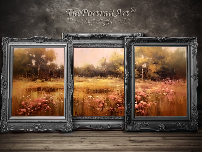 Tryptic Wall Art, Vintage Pink Flowers Forest Triptych, Flower Wall Art ...