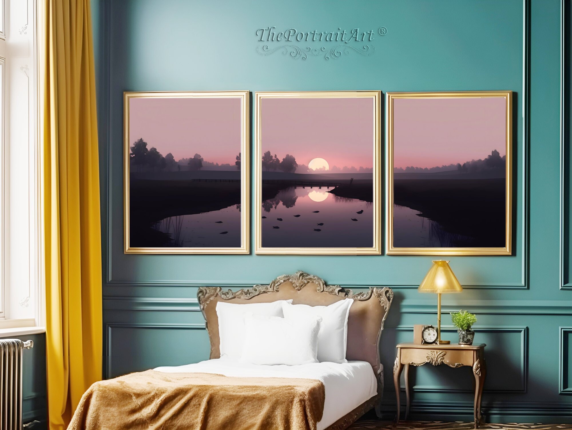 Lake and Woods at Sunset, Triptych Wall Art, Instant Digital Download ...