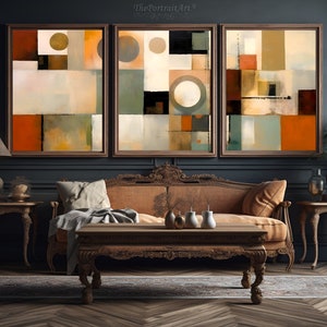 Modern Abstract Triptych Art - Bold Digital Download, High-resolution, Contemporary Home Decor ...