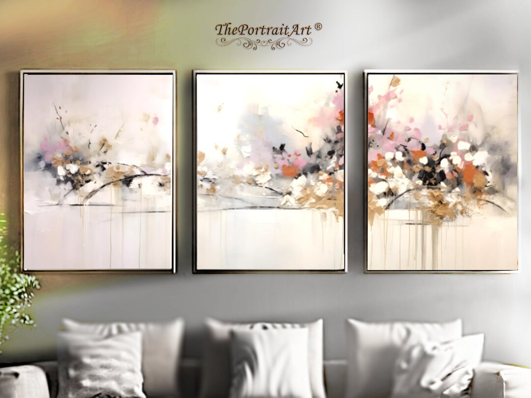 Floral Impasto, Triptych Wall Art, Oil Painting, Digital Download ...