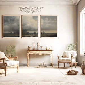 Vintage Landscape, Wide Shot Oil Painting, Triptych Wall Decor, Tryptic ...