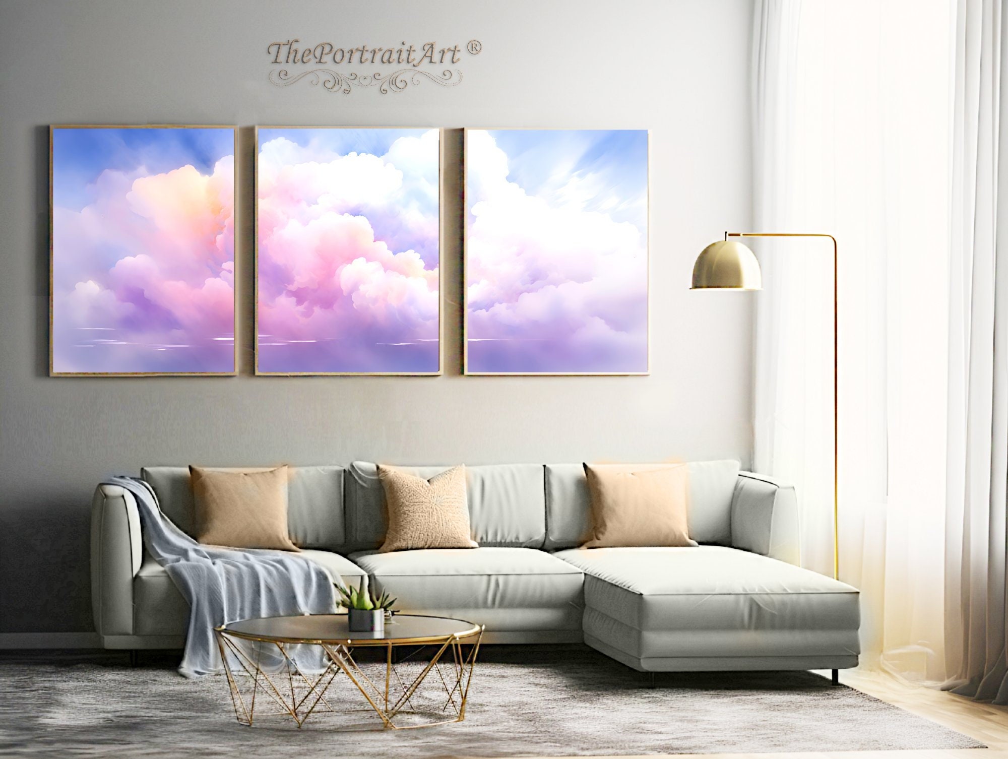 Purple Heavenly Clouds and Sky Triptych Art Tryptic Wall - Etsy