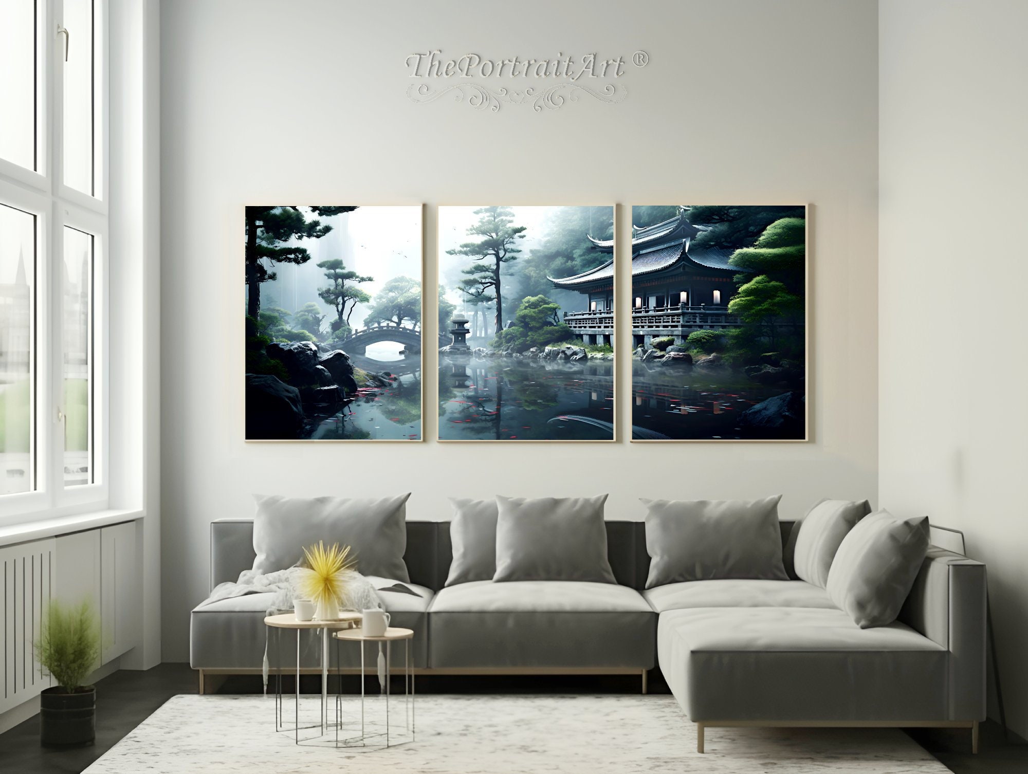 Zen Temple Scenery Triptych Wall Art Tryptic Home Decor - Etsy