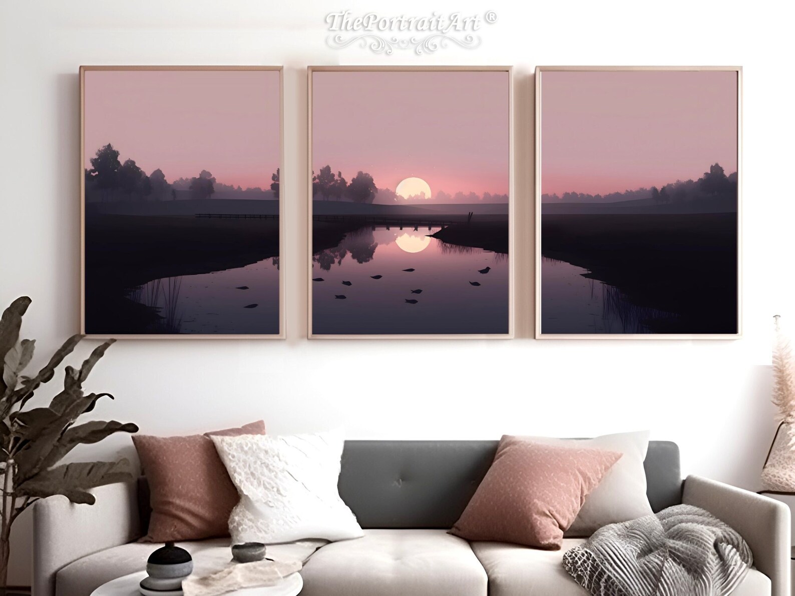 Lake and Woods at Sunset, Triptych Wall Art, Instant Digital Download ...