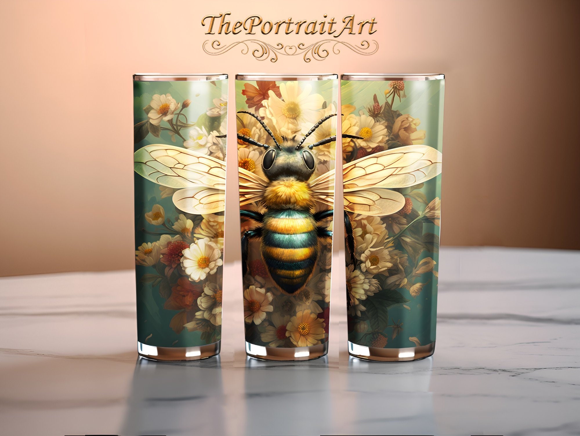 Bee and Flowers HD Surreal Imagery Painting 20 Oz Skinny - Etsy