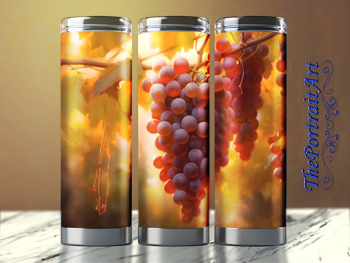 Translucent Grapes in Morning Light, Realistic Imagery, 20 Oz Skinny ...