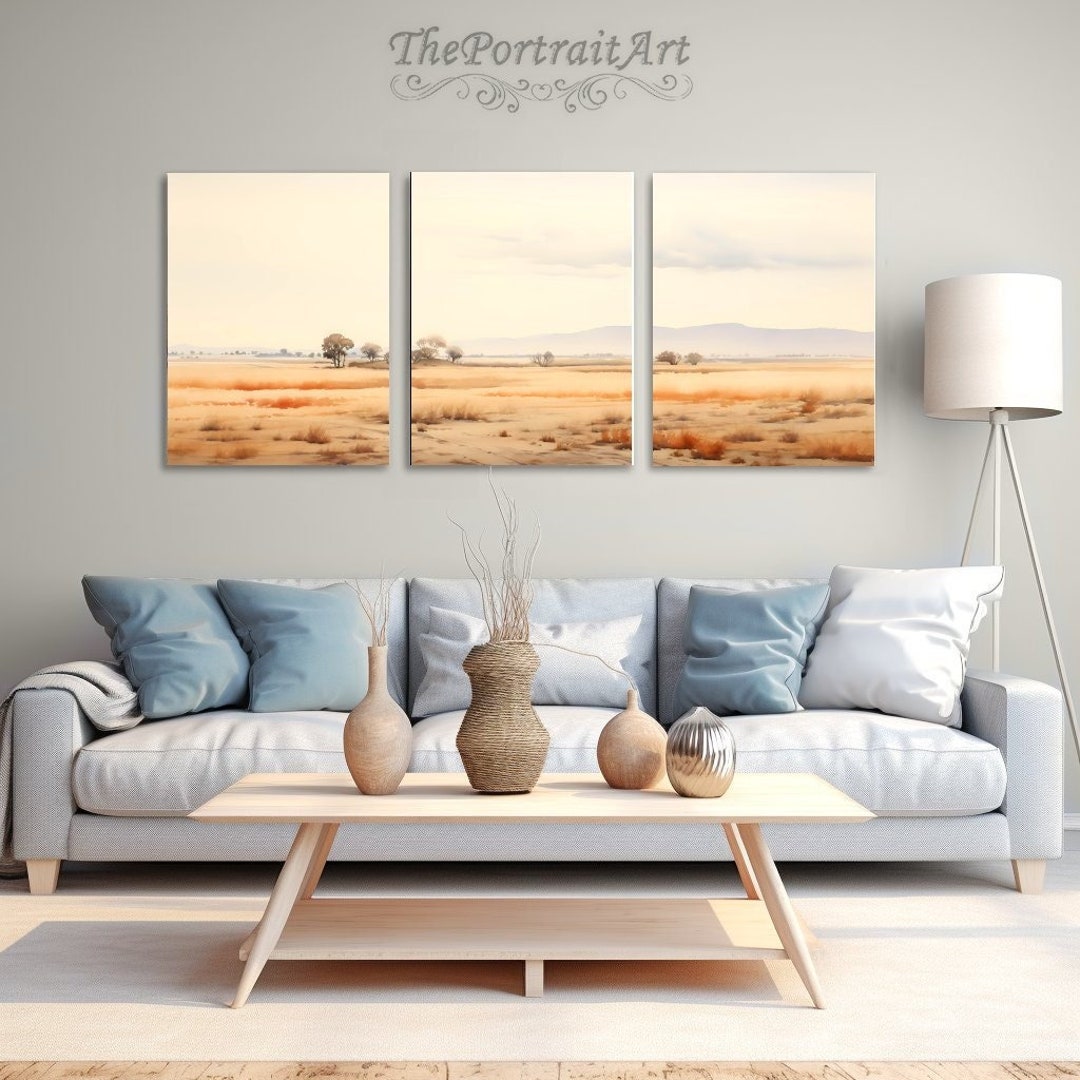 Desert Landscape Triptych Wall Art, Tryptic Home Decor, Printable ...