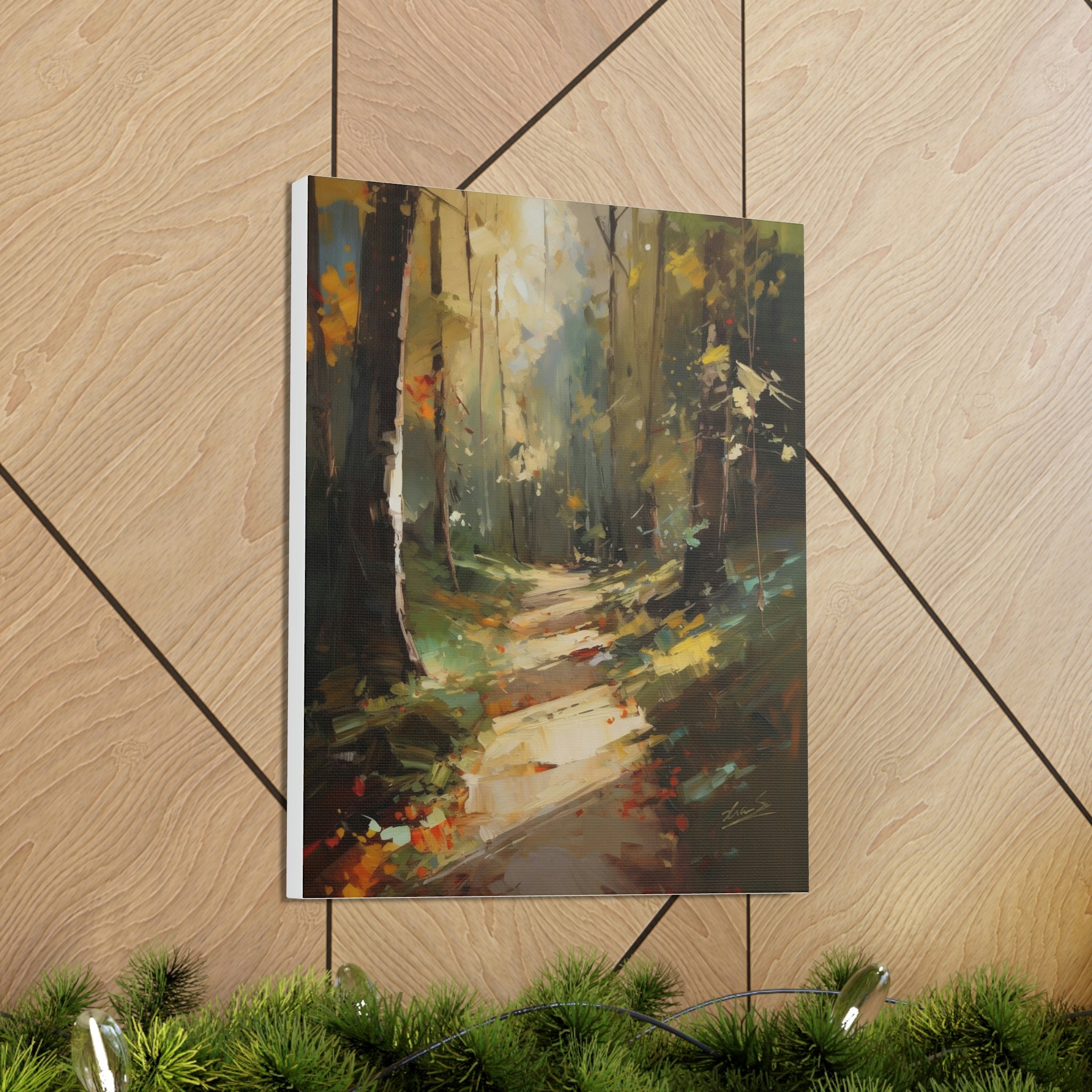 Hand-painted Beautiful Path in Wood Nature Oil Painting Digital Wall ...
