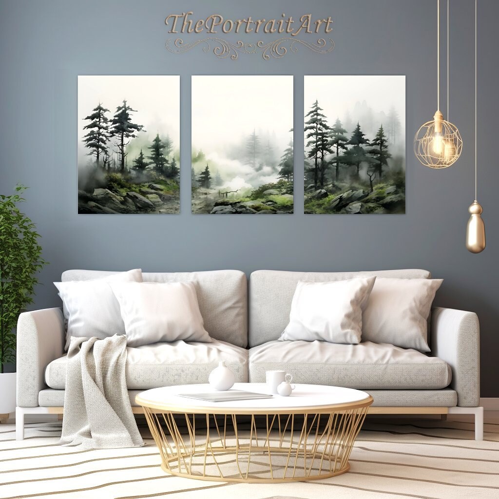 Watercolor Forest Triptych Wall Art, Tryptic Decor, Nature Scenery ...