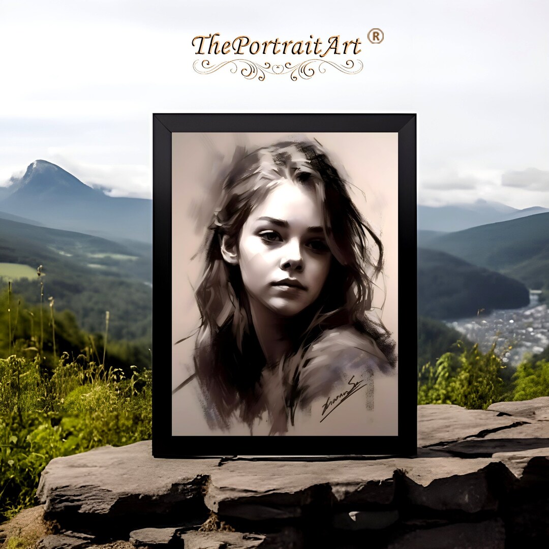 Digital Wall Art, Soft Realism Sketch, Beautiful Girl, Charcoal Drawing ...