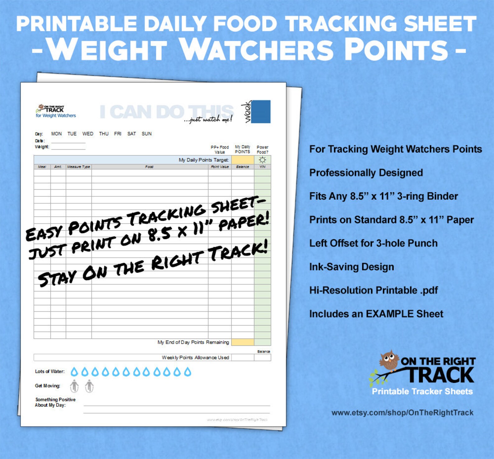 Daily Food Tracking Sheet For Weight Watchers Points Etsy daily-food-tracking-sheet-for-weight-watchers-points-etsy