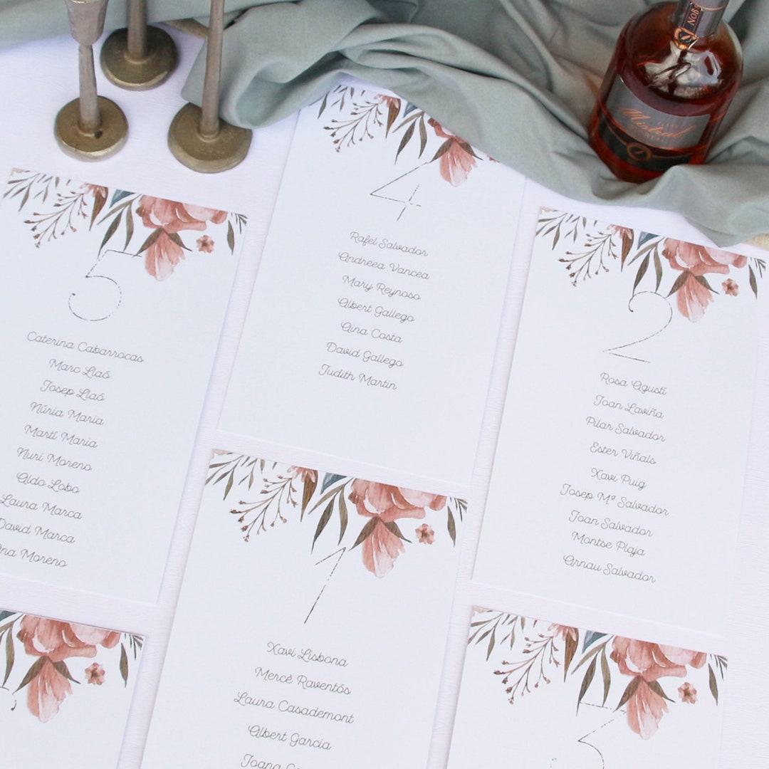 Seating Plan for Rustic Wedding - Table Numbers - List of Guest Names ...