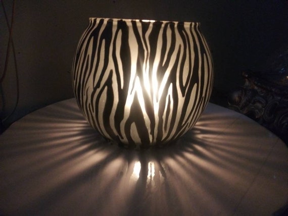 One candle holder zebra shadow tea light hand painted glass | Etsy