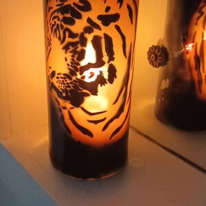 Tiger Hand Painted Candle Holders in Cylinder Glass 9" Tall Open Top 3 ...