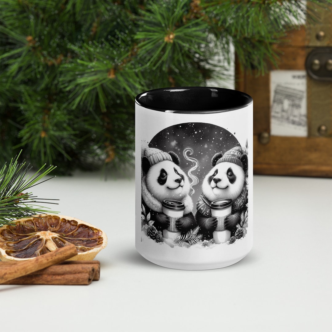 Mug With Color Inside Two Panda Bear Drinking Coffee Winter Night Christmas Gift - Etsy