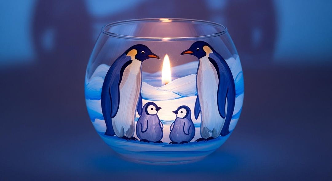 Penguin Hand-painted Candle Holder Gift - Etsy