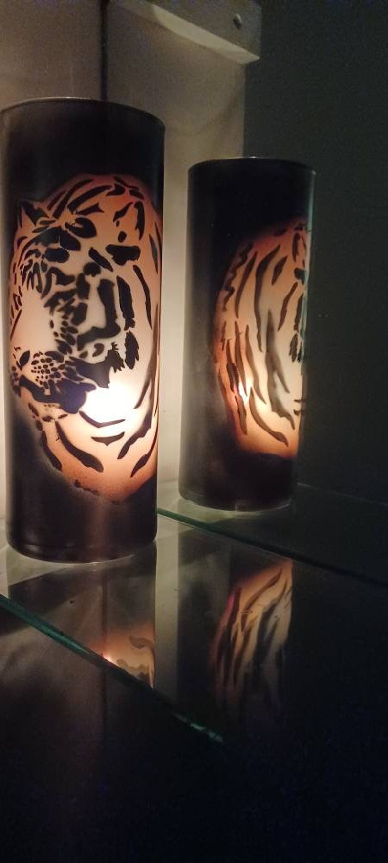 Tiger Hand Painted Candle Holders in Cylinder Glass 9 | Etsy