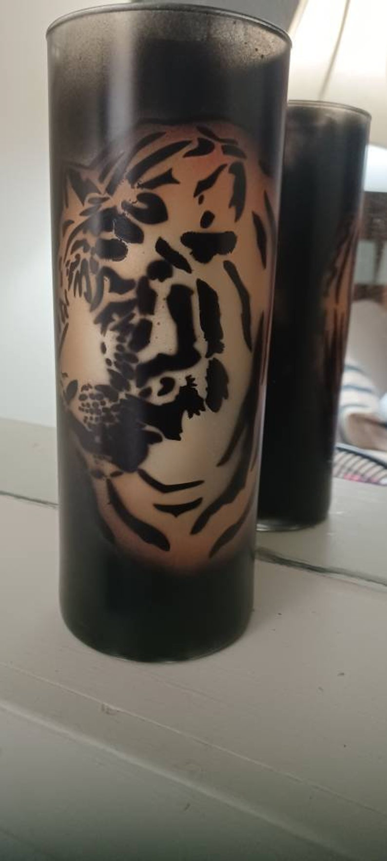 Tiger Hand Painted Candle Holders in Cylinder Glass 9 | Etsy
