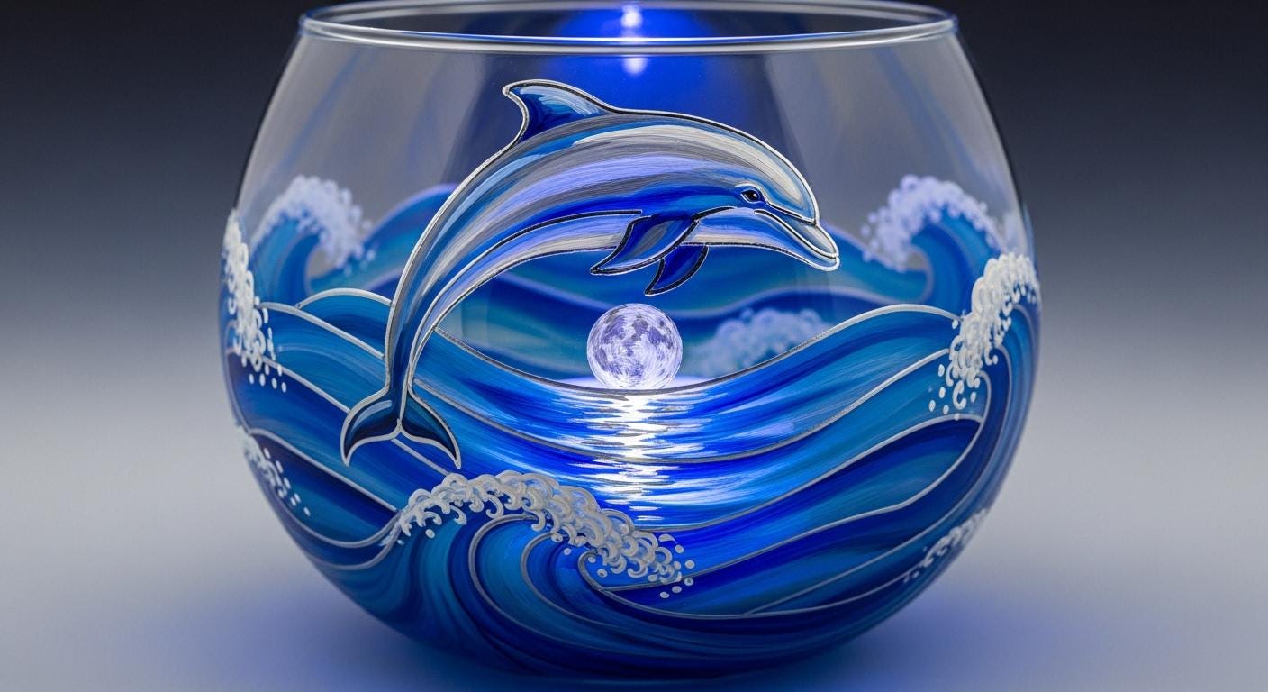 Hand Painted Dolphin Candle Holder: Frosted Blue Glass, Beach Decor - Etsy