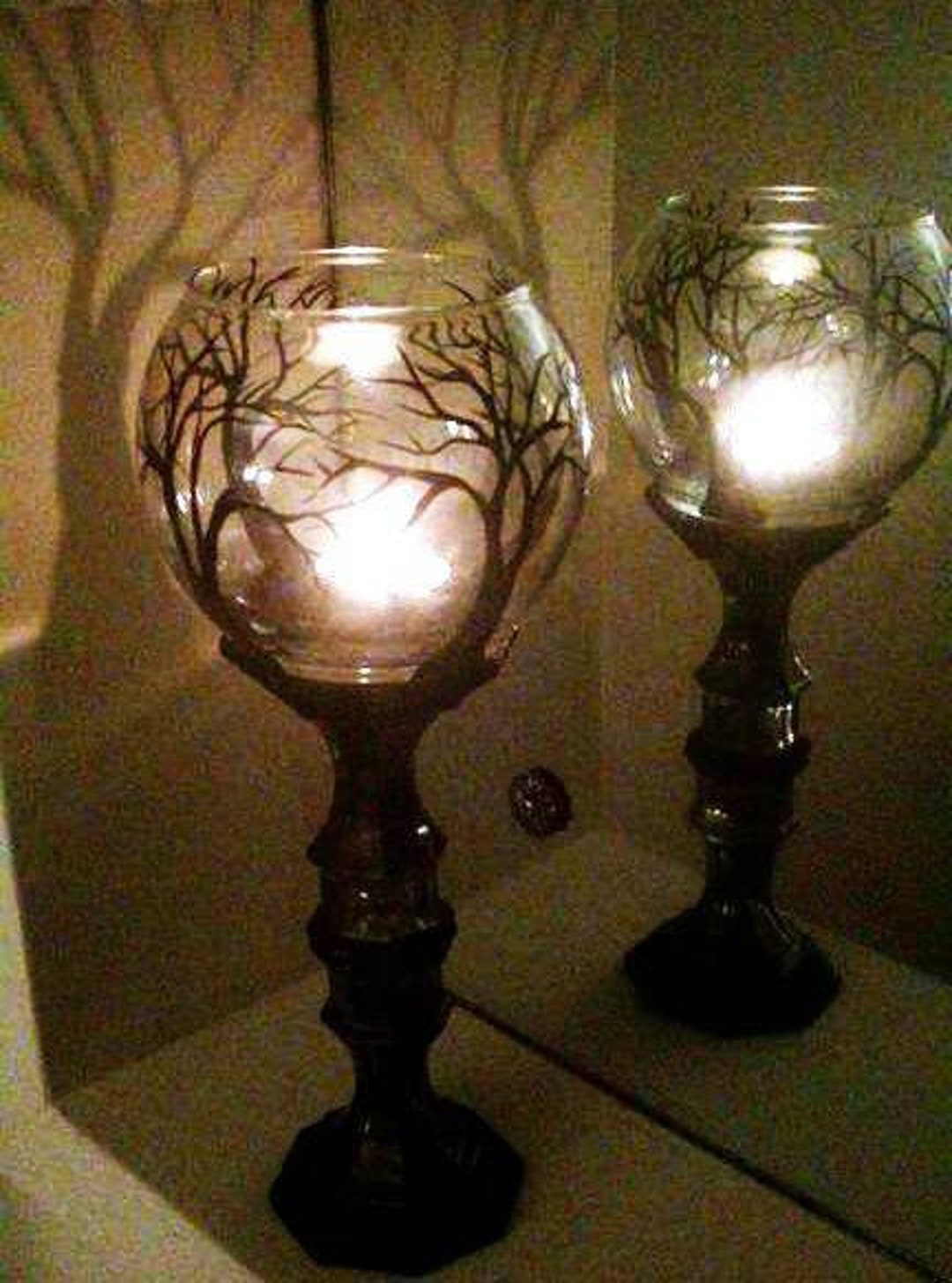 One Tall Black Trees Reflection Art Centerpiece Hand Painted - Etsy