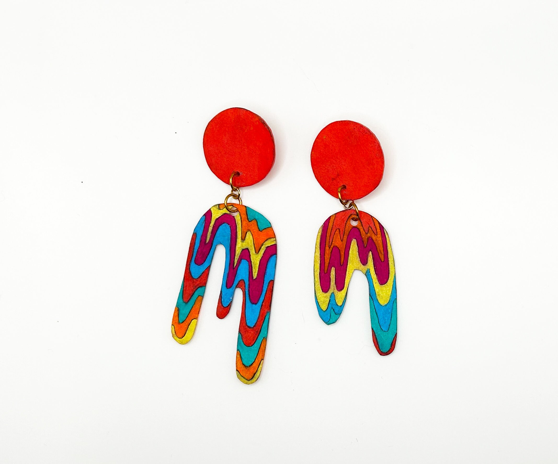Neon Red Circle Psychedelic Drip Earrings - Etsy