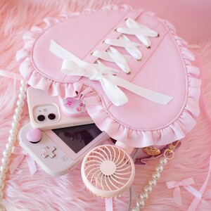 Pink Dahl Bag, Ribbon Bow Lace up Detail in Coquette and Kawaii Style ...