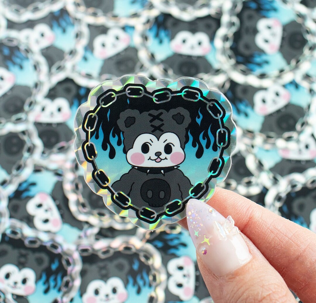 Salem the Bear Holographic Sticker, Flame, Chains, Cute, Vintage Animal ...