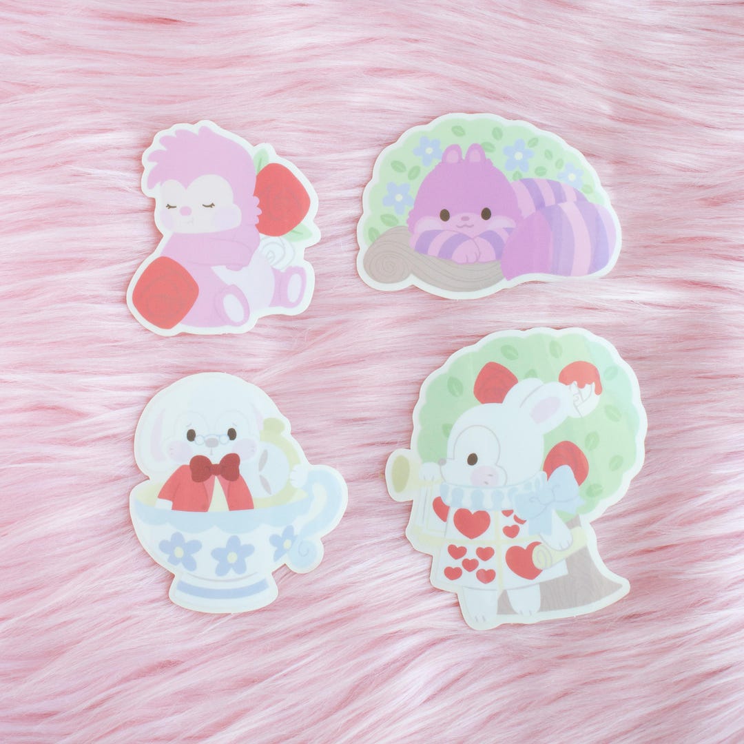 Wonderland Sticker Set, Late Bunny, Cheshire Cat, Hedgehog, Alice ...