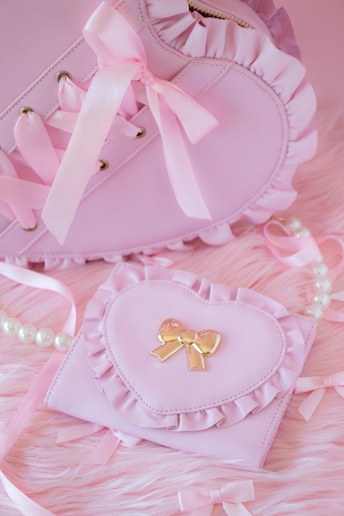 Pink Dahl Heart Wallet With Ruffles and Custom Bow Hardware ...