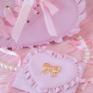 Pink Dahl Heart Wallet With Ruffles and Custom Bow Hardware ...