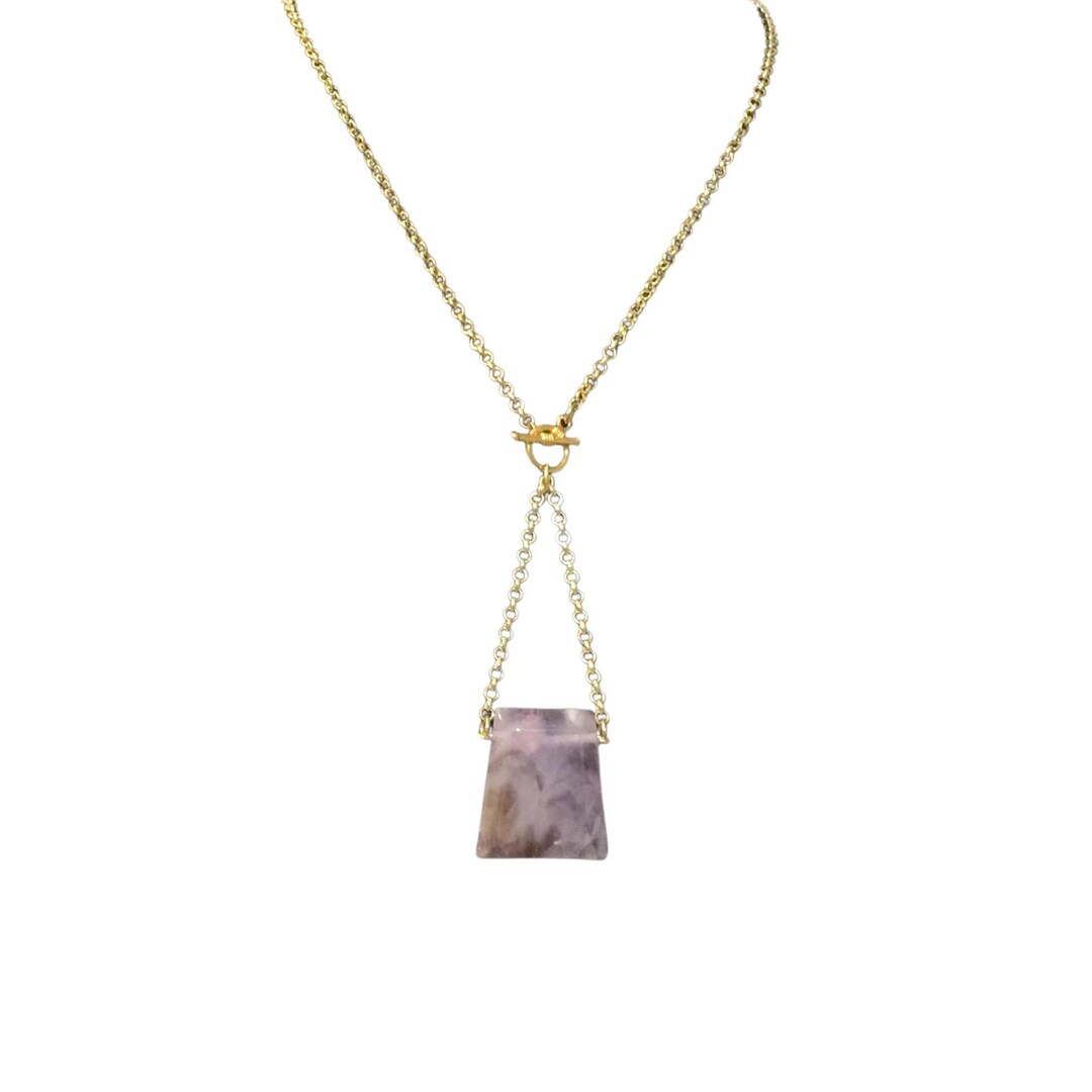 Amethyst Trapezoid Pendant Necklace • Front‑toggle • Minimalist Purple ...