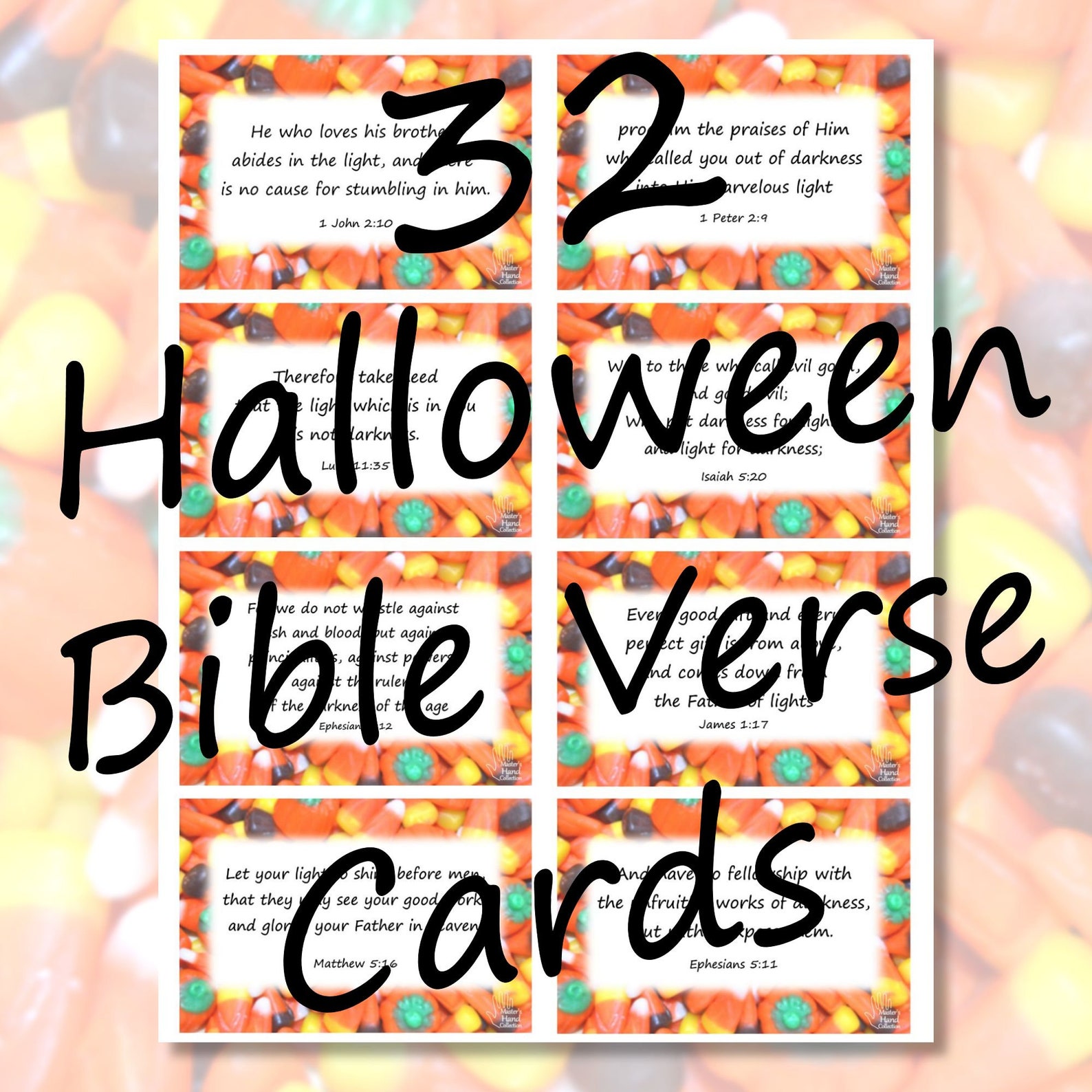 Christian Halloween Bible Verse Cards for Candy, Religious Halloween ...