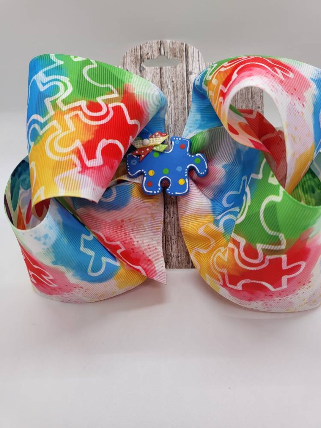 Autism Bow/april Bow/puzzle Bow/ Cheer Bow, Boutique Bow - Etsy