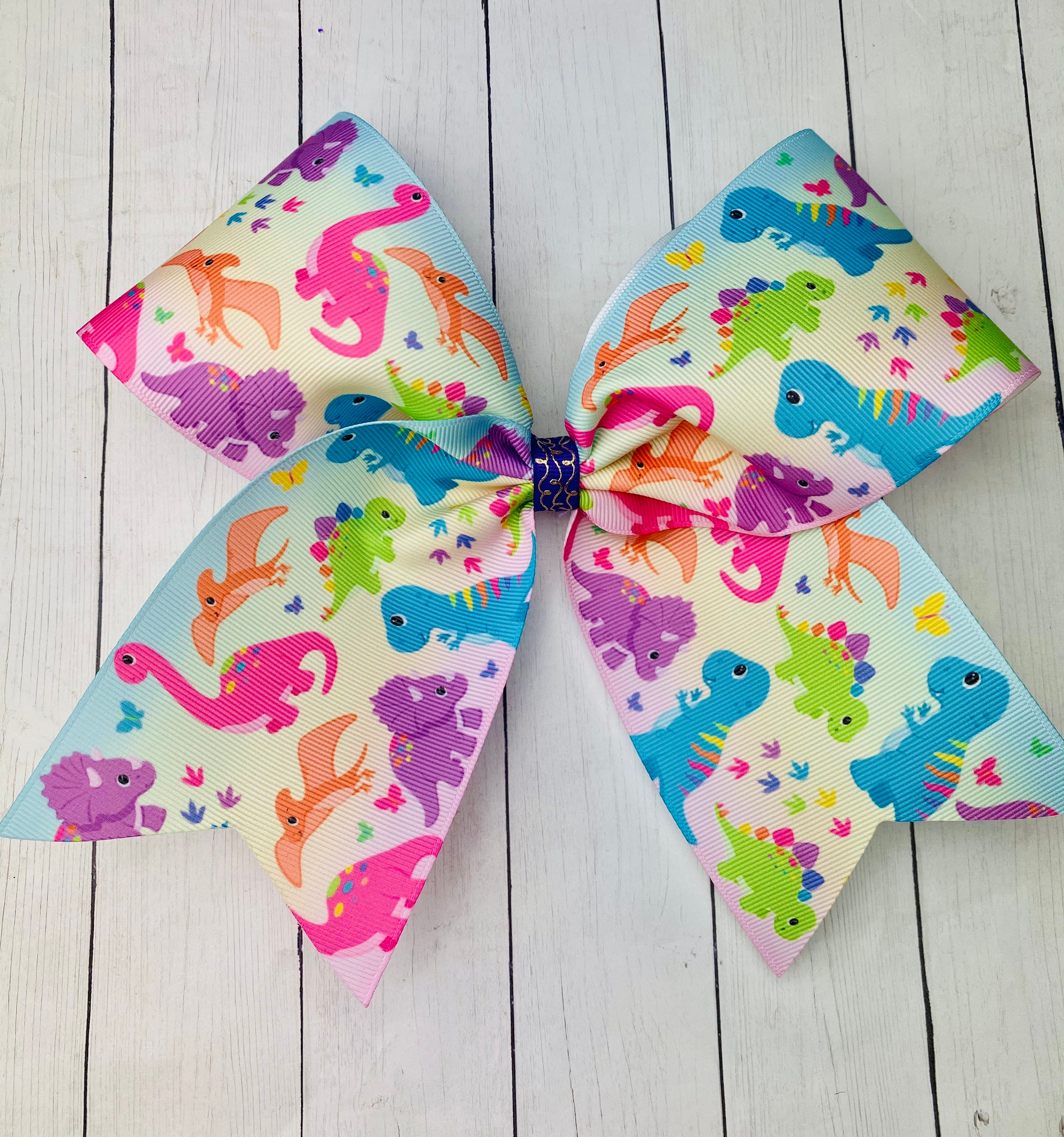Rainbow Dinosaur Bow/ Dino Bow/ Dinosaurs/ Cheer Bow Boutique - Etsy