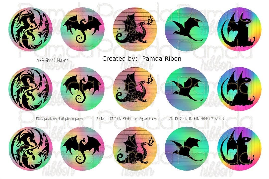 Rainbow Dragon Bottle Cap Images: 1" Round Printable (digital Download ...
