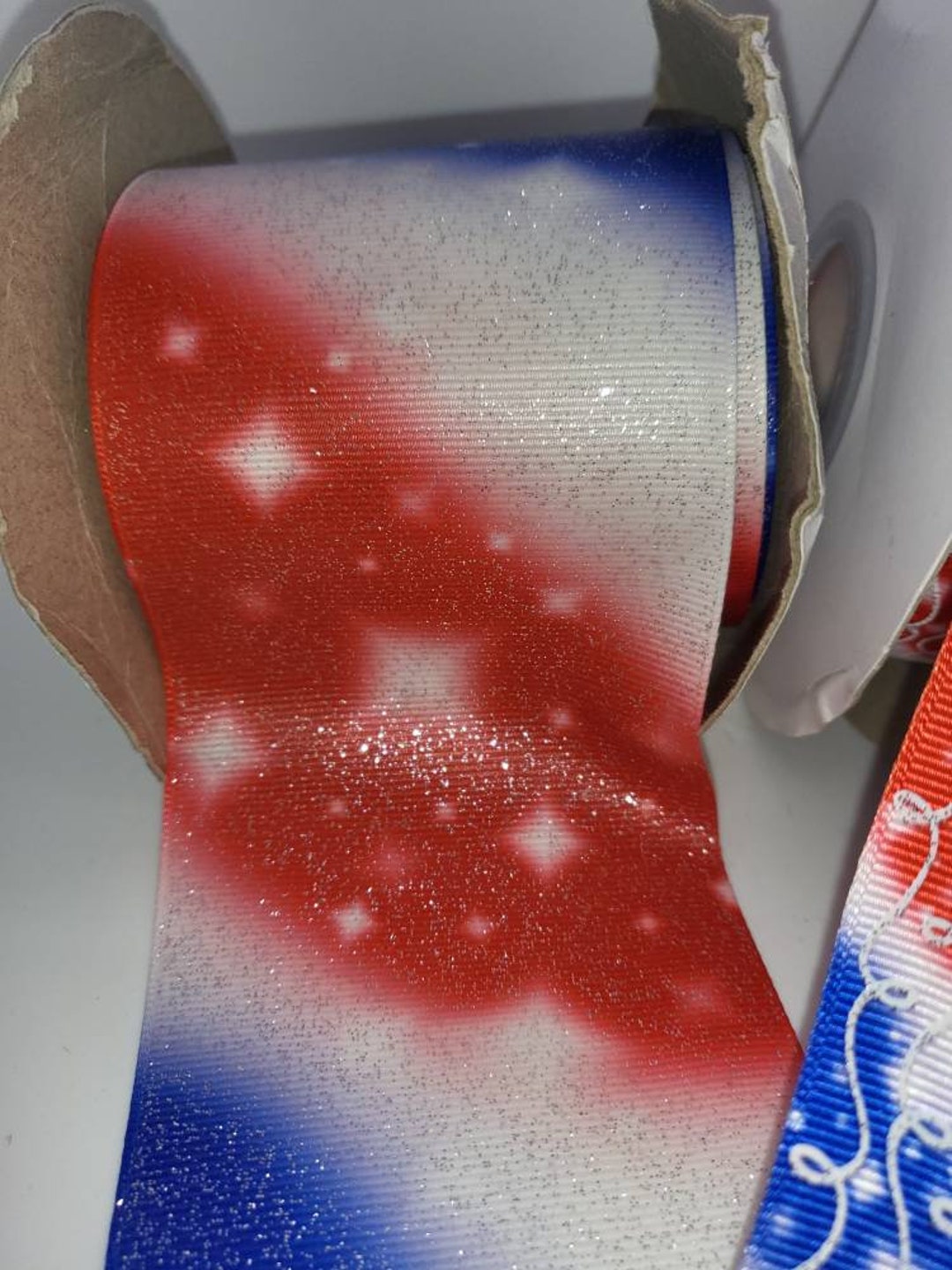 July 4th Starburst Glitter Ribbon: Red, White & Blue - 3 Inch - Etsy