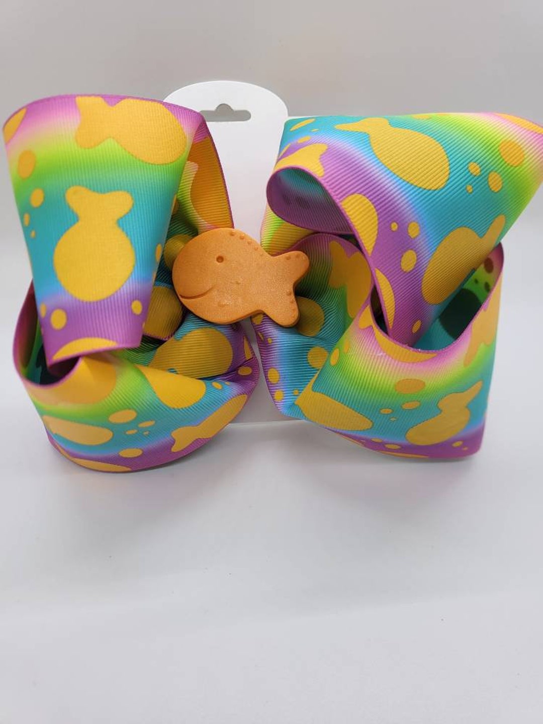 Goldfish Cheer Bow: Rainbow Ribbon Boutique Bow - Etsy