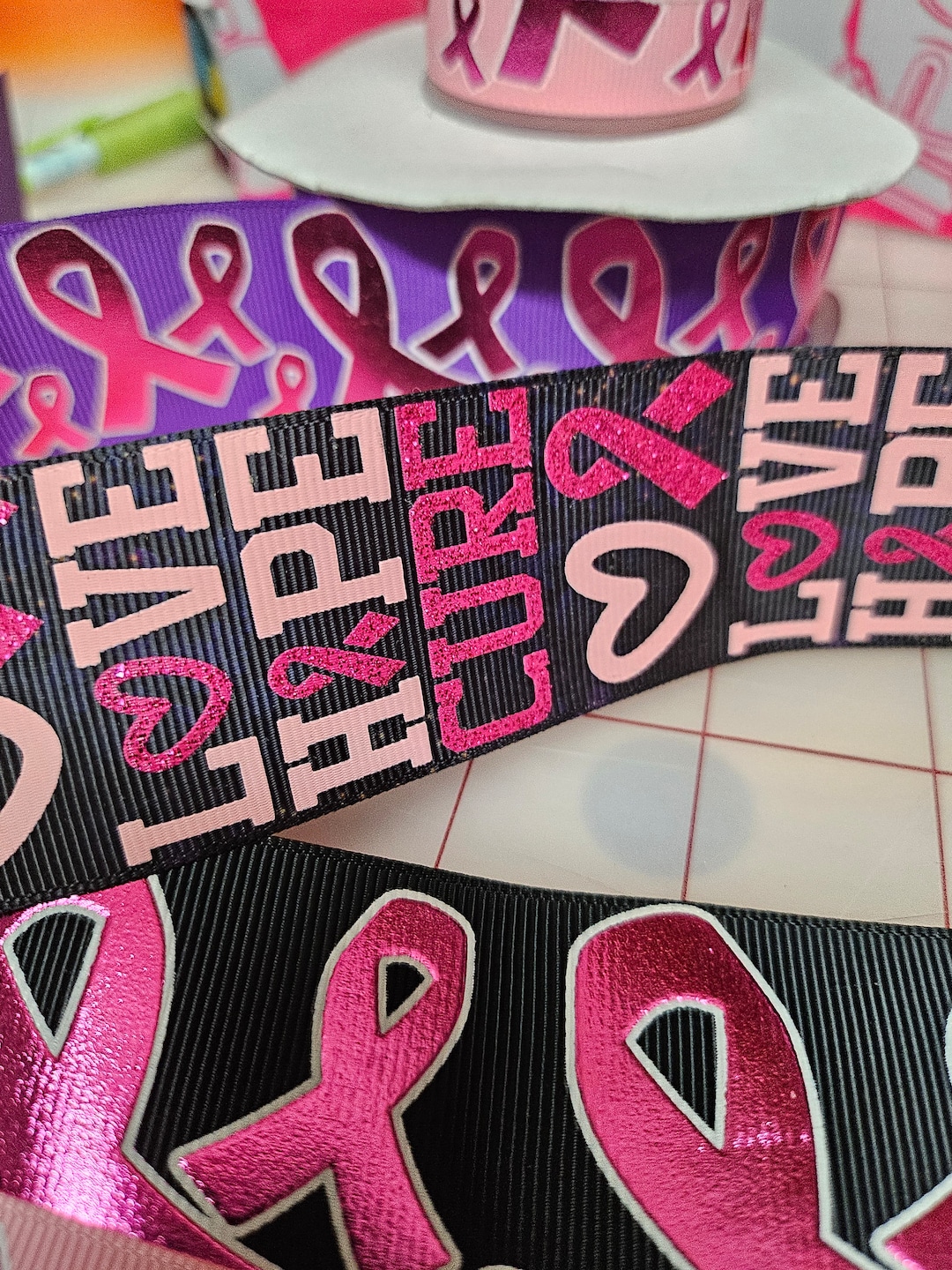 Cancer Ribbon/ Breast Cancer Ribbon/ Fight/ Ribbon / 3 Inch / Hair Bows ...