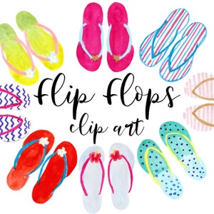 Flip Flops Clipart, Watercolor Clip Art, Summer Shoes Clipart, Beach ...